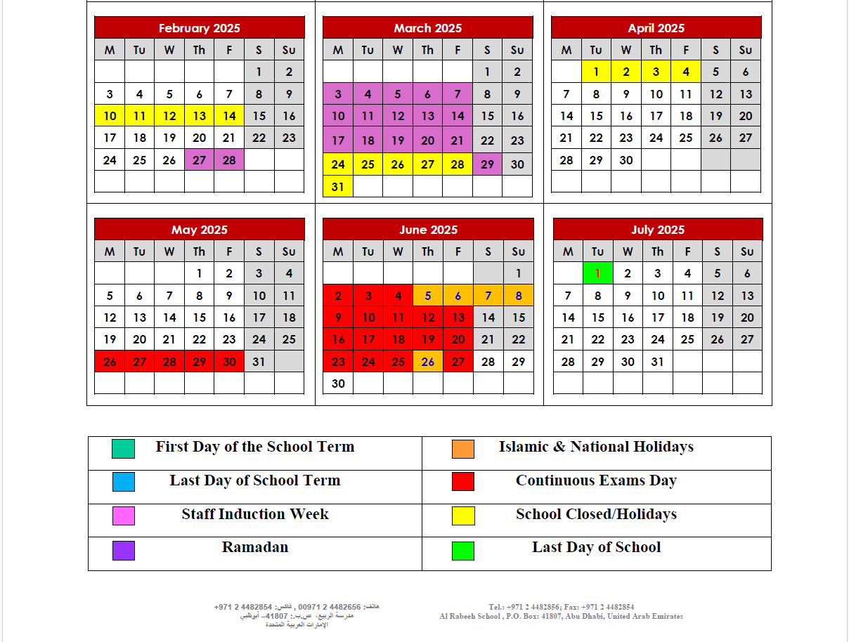 Academic Calendar - Al Rabeeh Academy